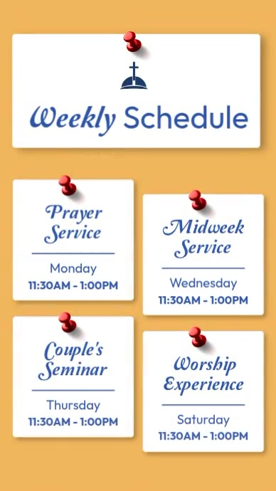 Plantilla de bulletin notice board sticky note Weekly Church Schedule ...