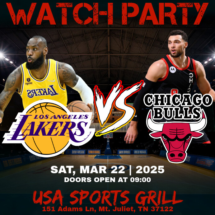 Bulls vs Lakers Watch party Instagram Post Template | PosterMyWall