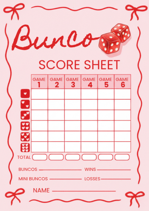 Bunco Galentines Score Card Template | PosterMyWall