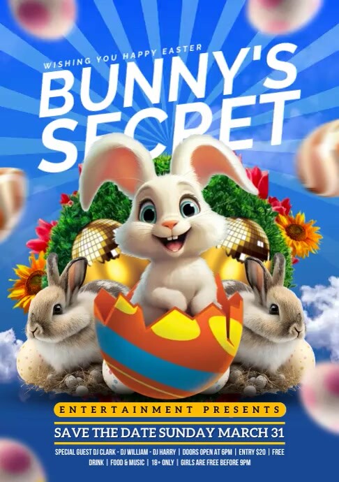 Bunny's secret easter Template | PosterMyWall
