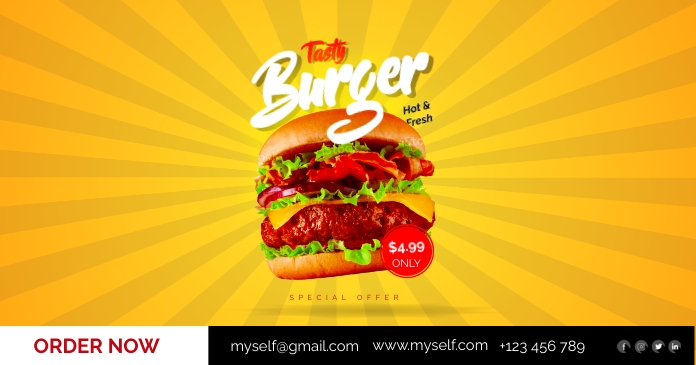 Burger ad Facebook post template. | PosterMyWall