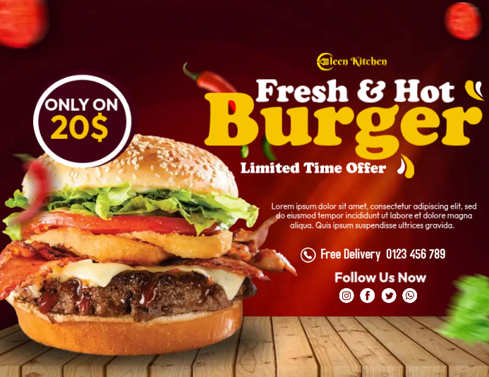 Copy of Burger Ad Template | PosterMyWall