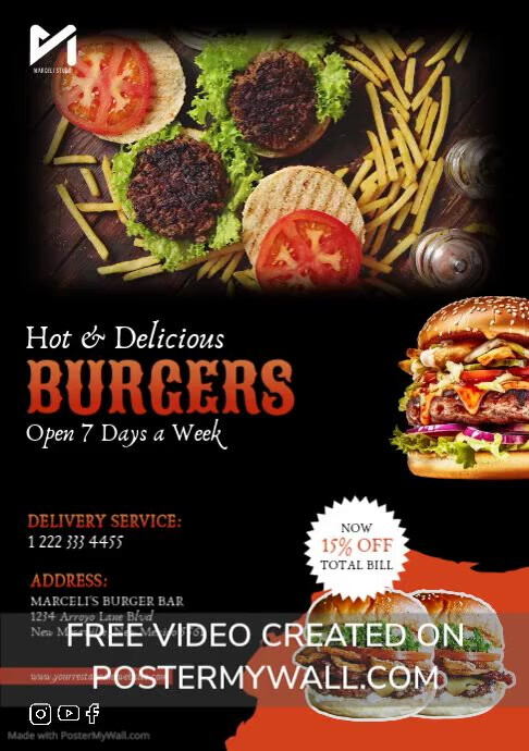 Burger Bar Restaurant Flyer Template | PosterMyWall