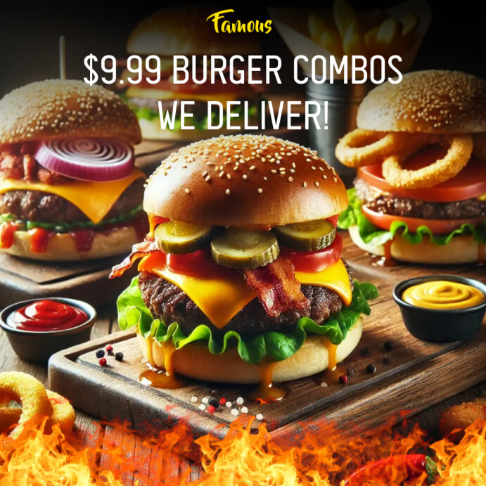 Burger Delivery Ad - Hamburger Deals Template | PosterMyWall