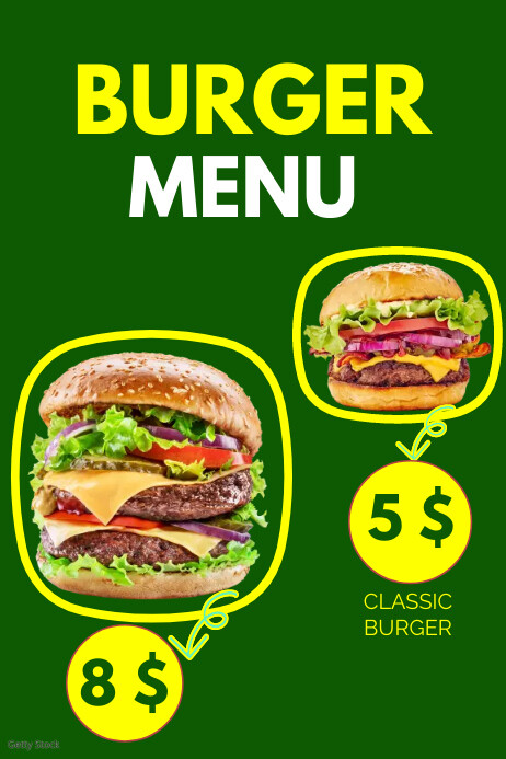 Burger fast food menu restaurant sale Template | PosterMyWall