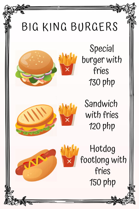 Modèle burger food menu template | PosterMyWall