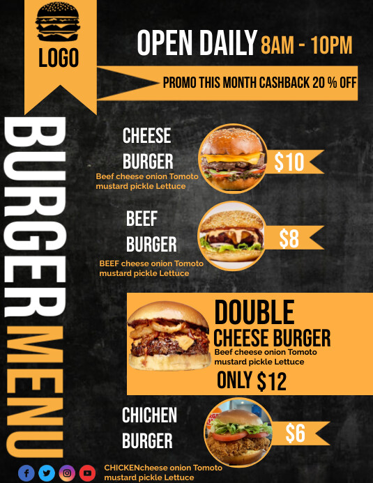 Modèle burger menu flyer | PosterMyWall