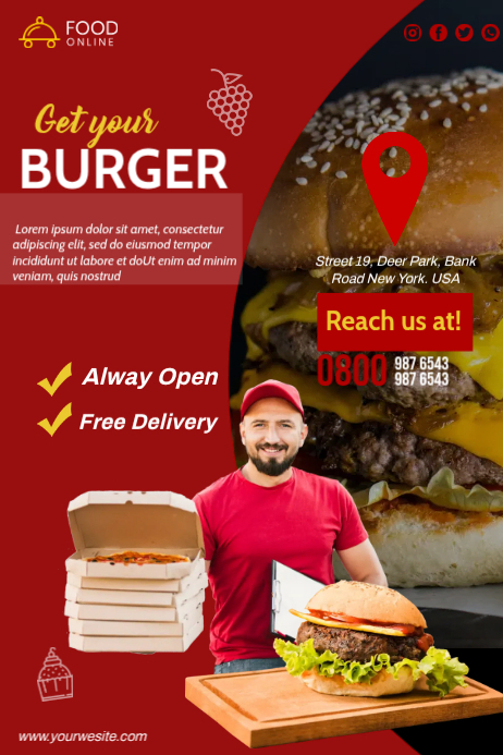 Burger Poster Delivery Template | PosterMyWall