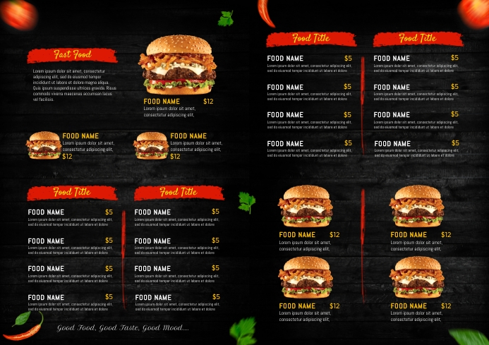 Copia de Burger Restaurant Bifold Menu Design Template | PosterMyWall