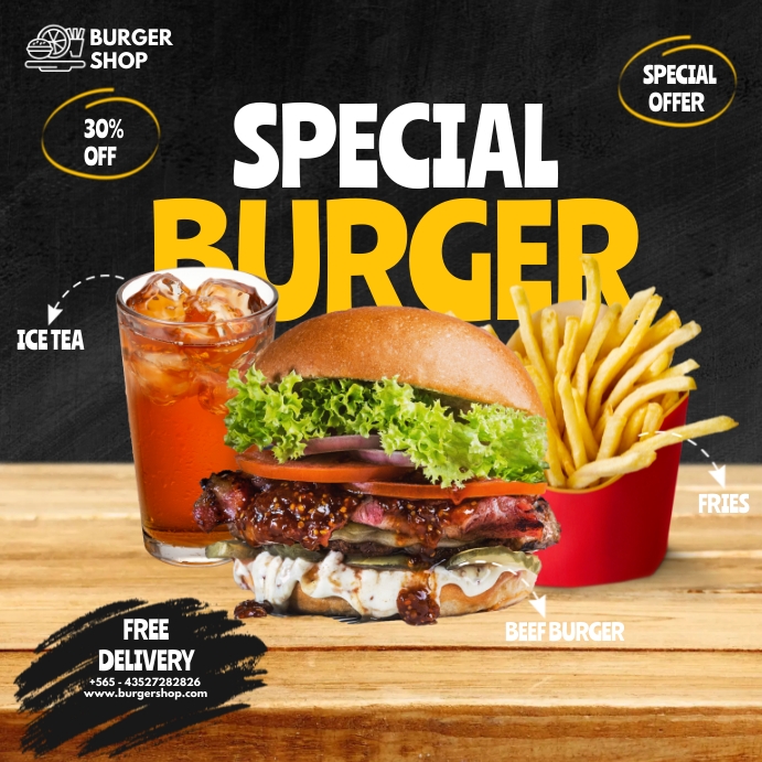 BURGER RESTAURANT INSTAGRAM TEMPLATE | PosterMyWall