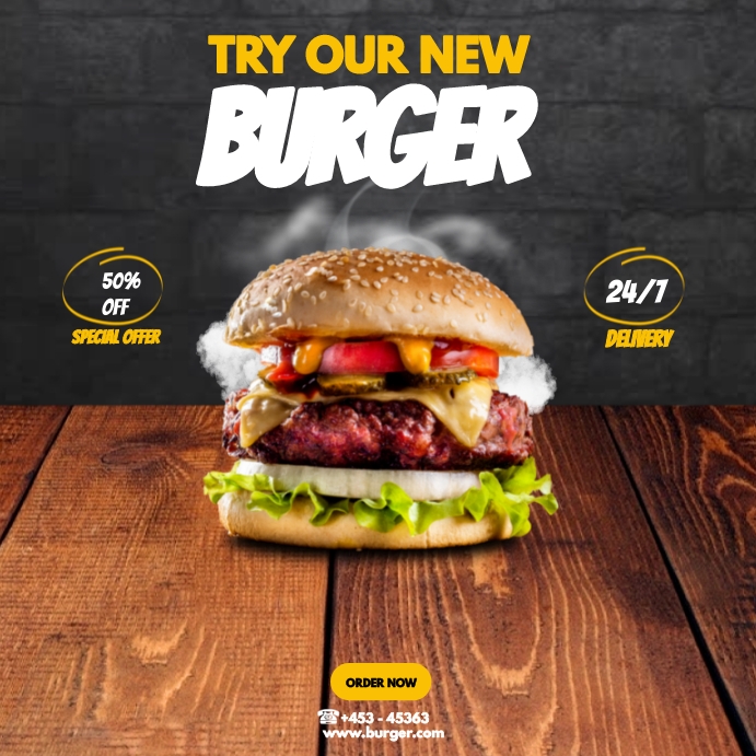 BURGER RESTAURANT INSTAGRAM TEMPLATE | PosterMyWall