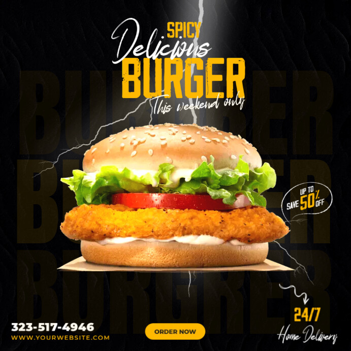 Burger Social Media Design Template | PosterMyWall