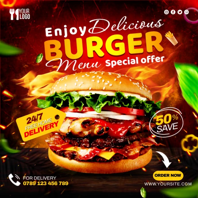 burger social media post Template | PosterMyWall
