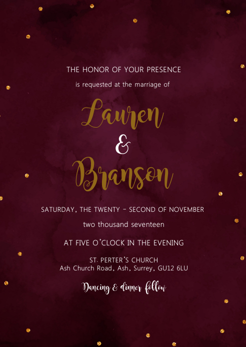 Undangan Burgundy Gold Glitter Templat | PosterMyWall