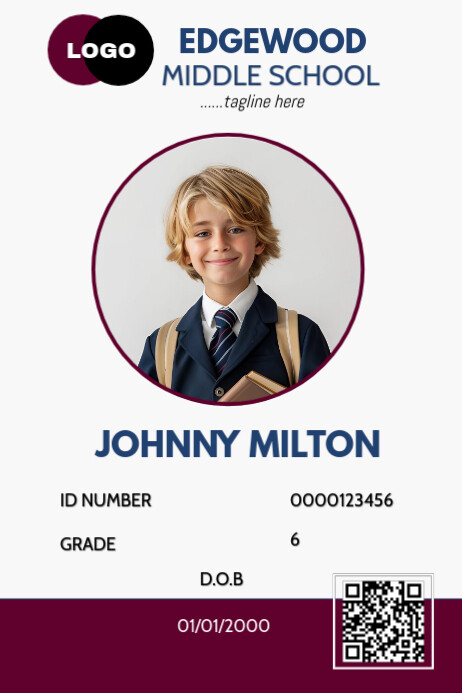 Burgundy Modern & Minimal School Id Card Poster Template | PosterMyWall