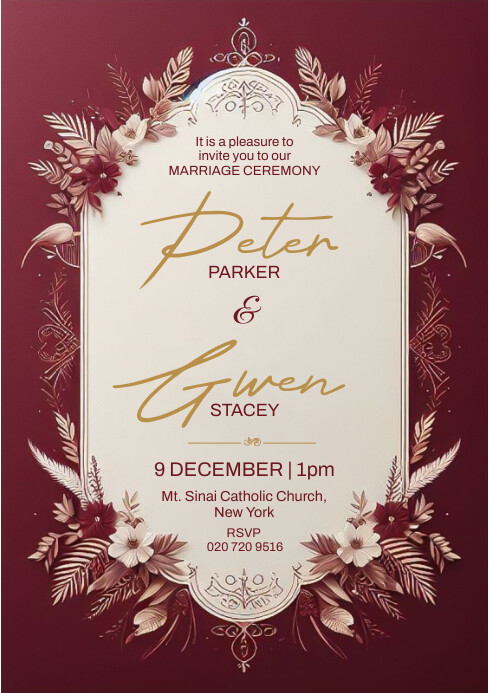 Burgundy wedding invitation Template | PosterMyWall