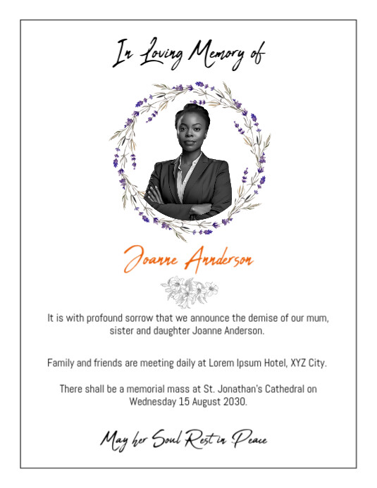 Burial announcement flyer Template | PosterMyWall