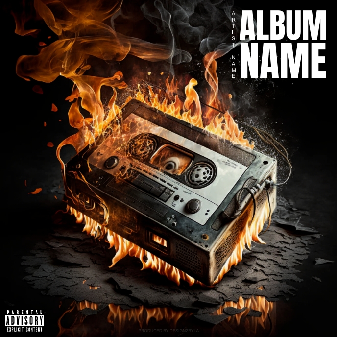 Burning cassette player Album Cover Design Template | PosterMyWall