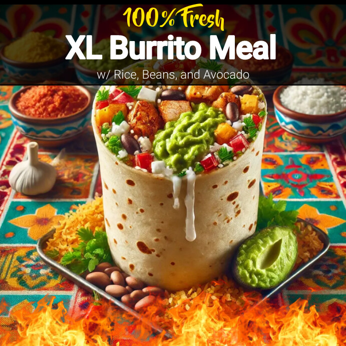 Burrito Instagram Ad - Mexican Food with Flam Template | PosterMyWall