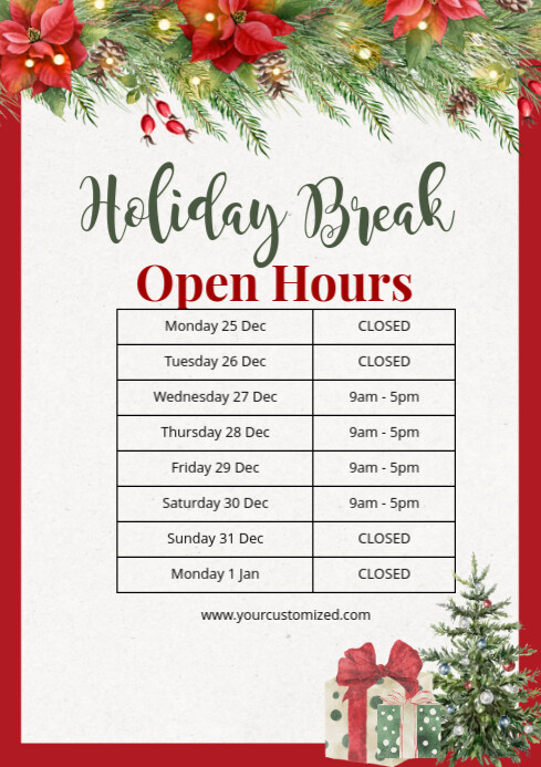 Copy of Business Holiday Break Open Hours | PosterMyWall