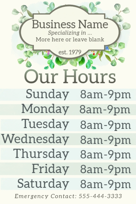 Business Hours Sign Template | PosterMyWall