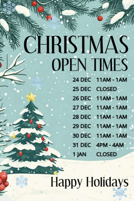 Business Hours Sign - Opening Times Christmas Template | PosterMyWall