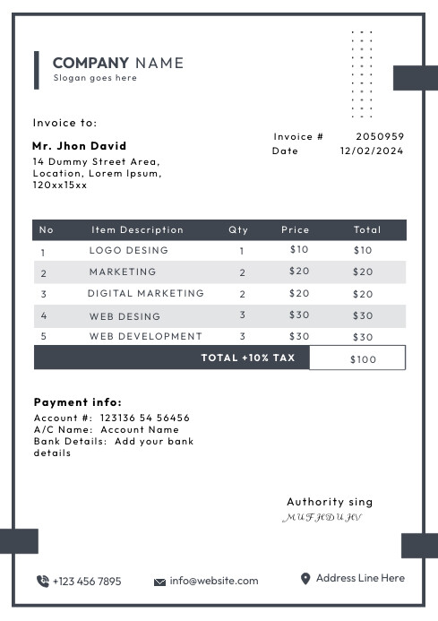 Business invoice black template | PosterMyWall