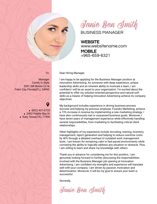 Business Manager Cover Letter Flyer Template | PosterMyWall