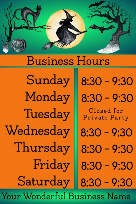 Business Store Hours Halloween Theme Template | PosterMyWall