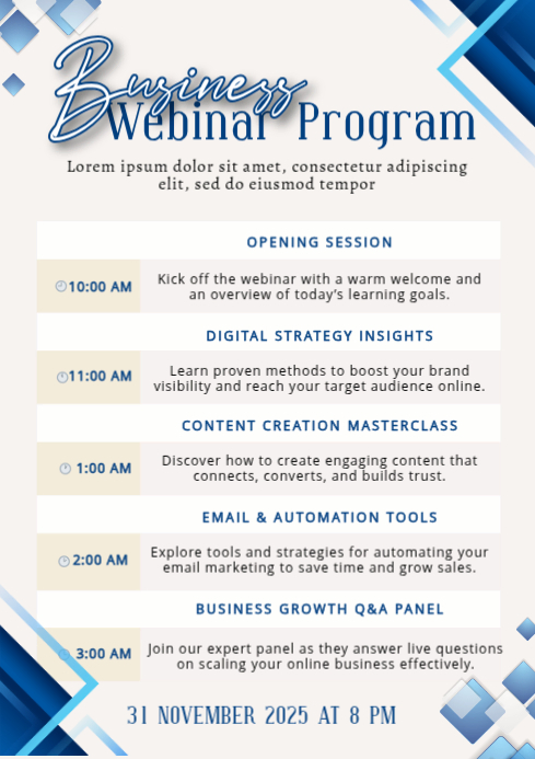 Business Webinar Program Template | PosterMyWall