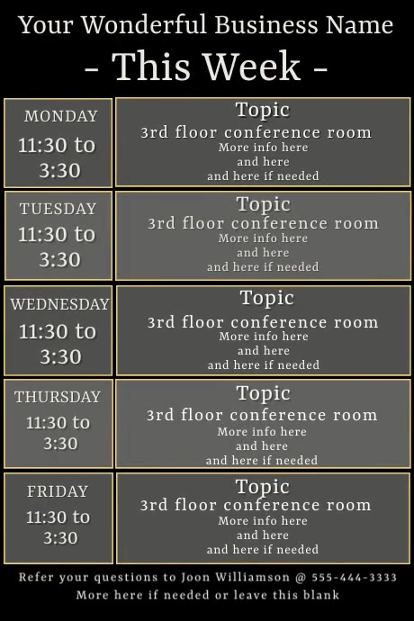 Business Weekly Events Calendar Template | PosterMyWall