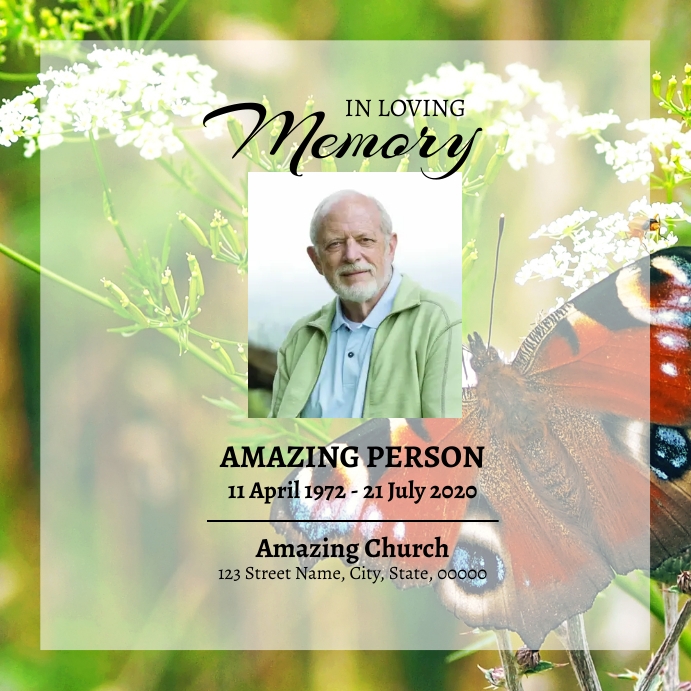 Butterfiy Funeral Instagram post templat Template | PosterMyWall