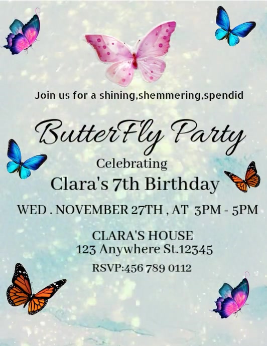 Butterfly | Birthday Invitation Template | PosterMyWall