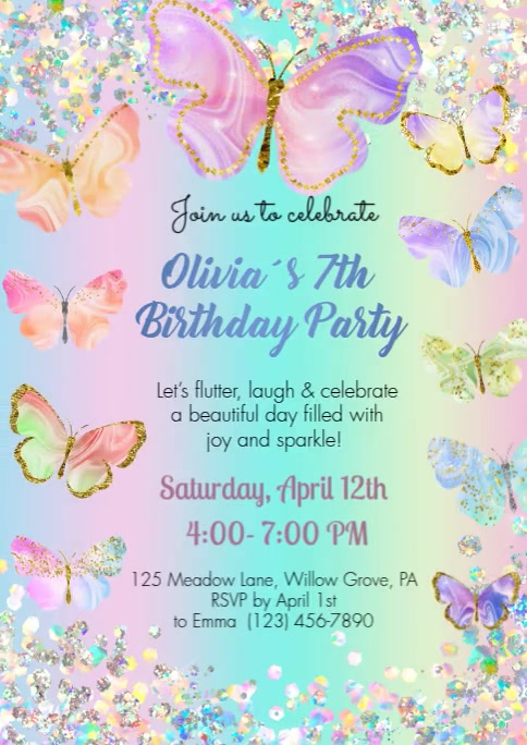 Butterfly Birthday Invitation, Template | PosterMyWall
