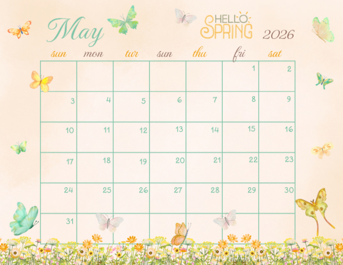 Butterfly Floral Spring Calendar Template | PosterMyWall
