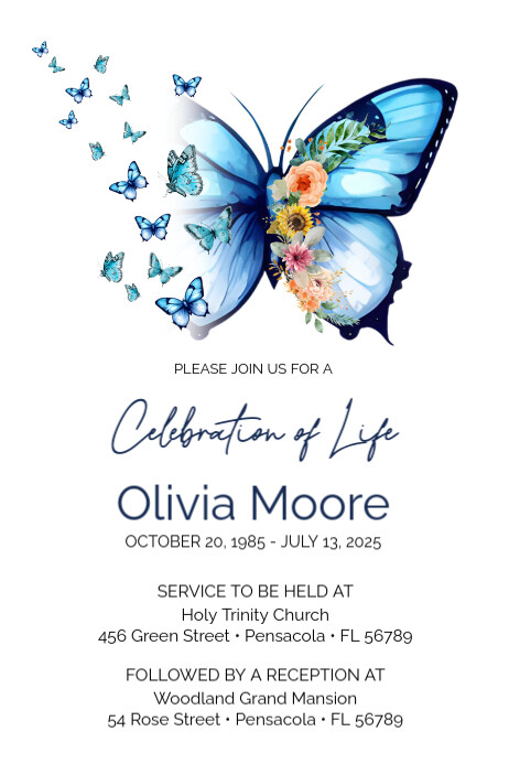 Butterfly Funeral Celebrating The Life Invitation Template | PosterMyWall