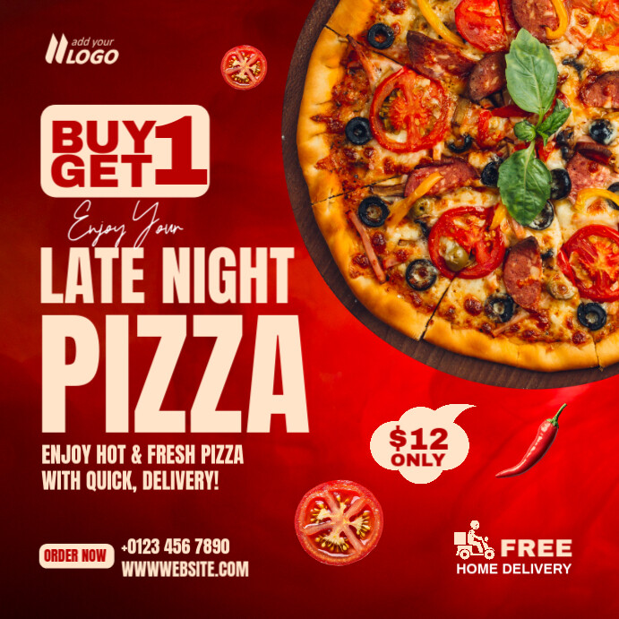 Buy 1 Get 1 Free Pizza Offer Template | PosterMyWall