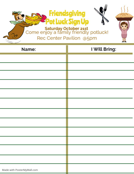 Potluck Sign Up Sheet | PosterMyWall