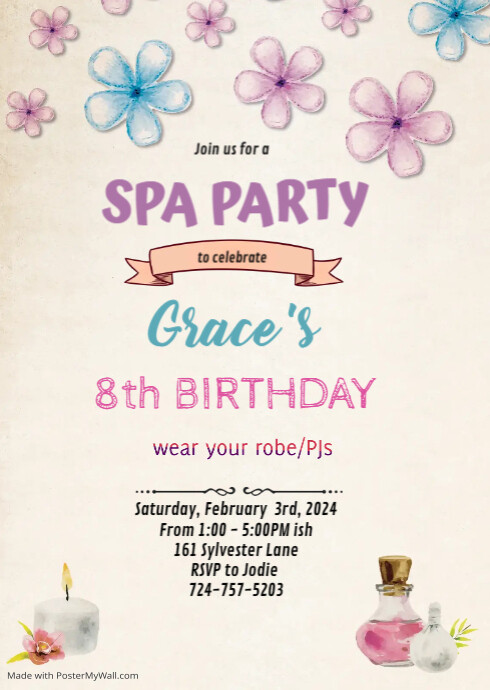 Spa slumber birthday shower invitation | PosterMyWall