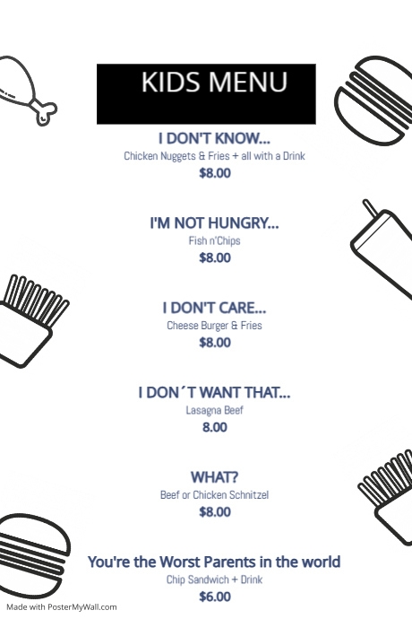 Copy of Creative Kids Menu Design Template | PosterMyWall