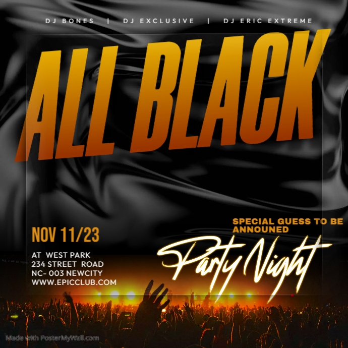 All Black party poster template design | PosterMyWall