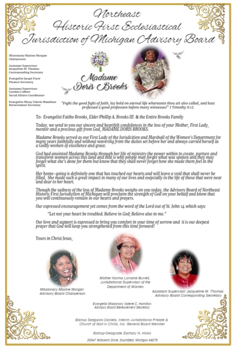 Copy of NE Advisory Board - Condolence for Madam Doris Brooks | PosterMyWall