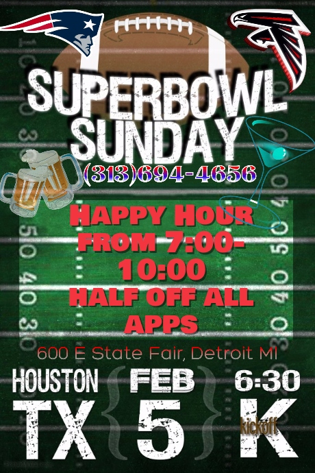 Copy of Super Bowl Sunday Football Event Flyer Bar Party Poster ...