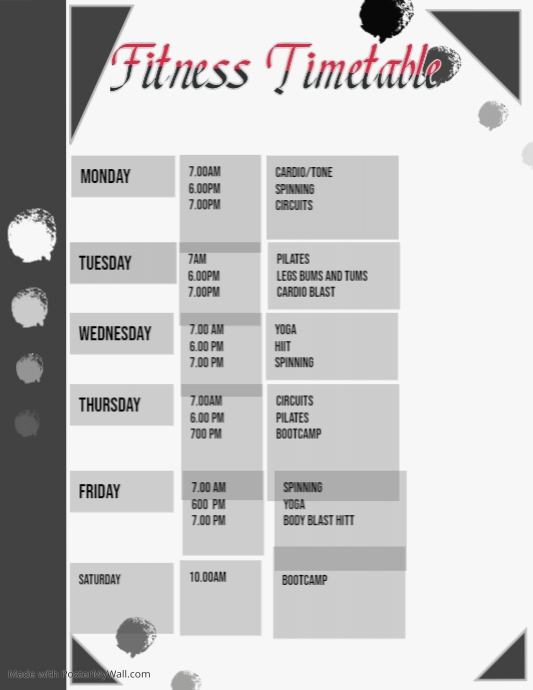 Copy of Copy of Fitness Classes Schedule | PosterMyWall