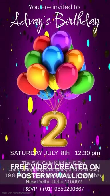 Copy of 2nd birthday video invitation | PosterMyWall
