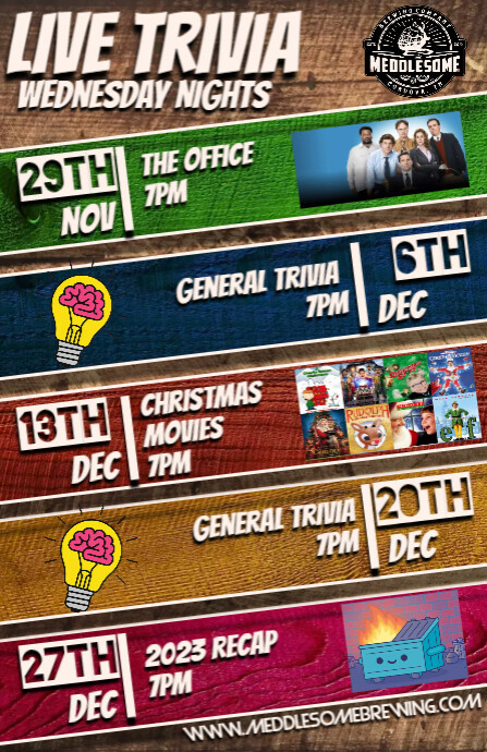 Copy of Trivia schedule nov-dec 2023 | PosterMyWall