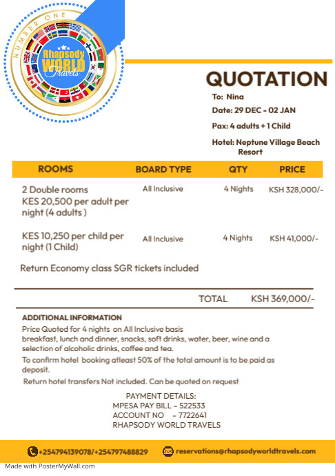 Copy of Neptune Village Beach resort - Nina (4 adults + 1 Child) (1 ...