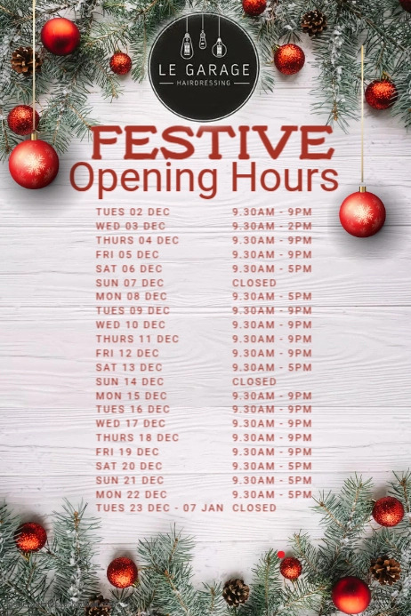 Copy of Christmas Opening Hours Poster Template | PosterMyWall