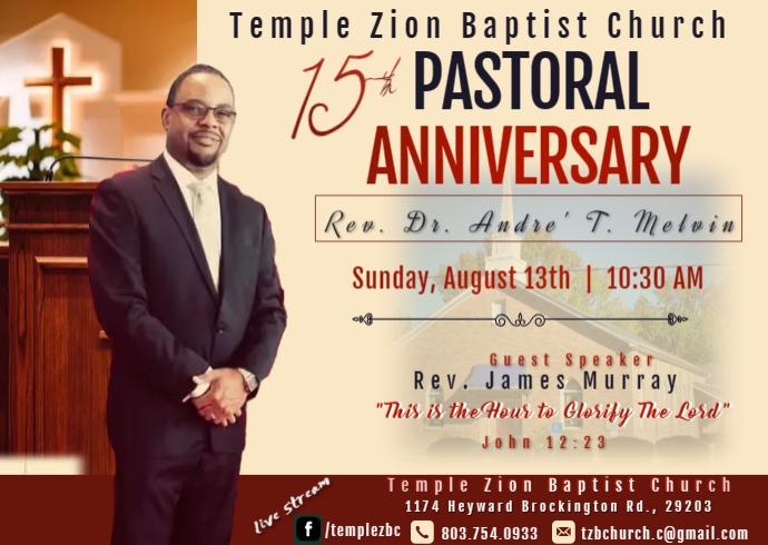 Beige Pastor Anniversary Postcard | PosterMyWall