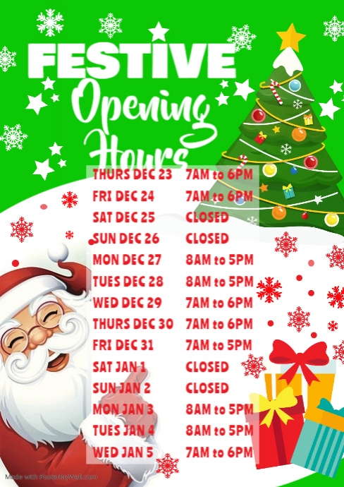Copy of Christmas Opening Hours Poster Template | PosterMyWall